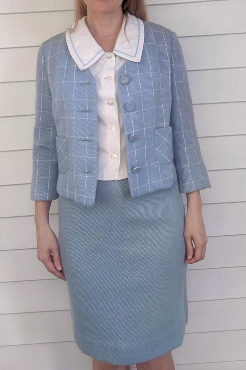 60s Blue Skirt Suit Short Jacket Vintage Bobbie Brooks XS 34 23 34 - Etsy