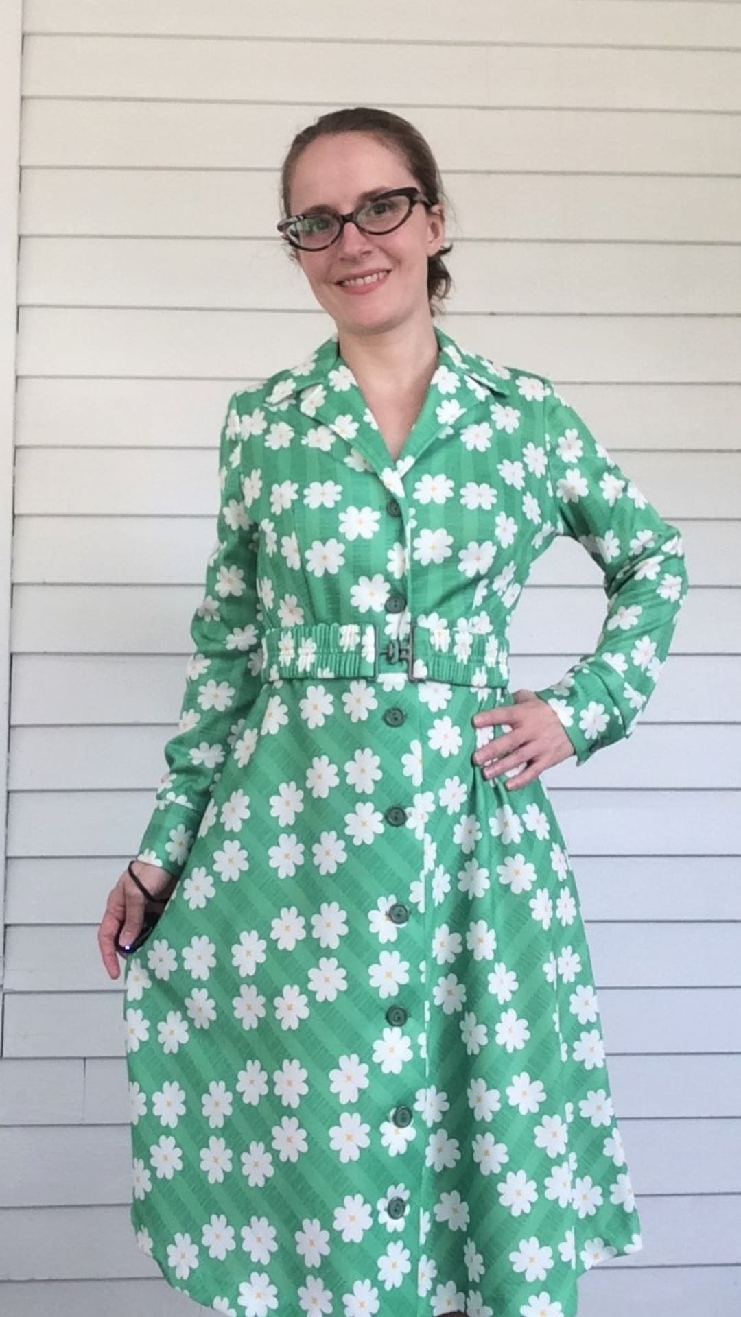 Mod Green Floral Dress Spring Print Long Sleeve S - Etsy