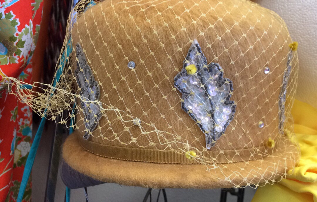 60s Mustard Hat Leaves Sequin Wool Vintage Maxine Autumn - Etsy