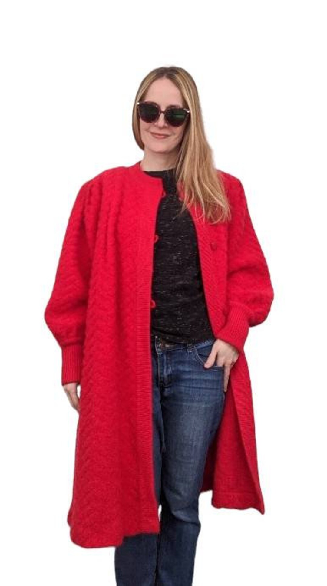 70s Red Sweater Jacket Knit Indoor Outdoor Midi Vintage Andersons M - Etsy