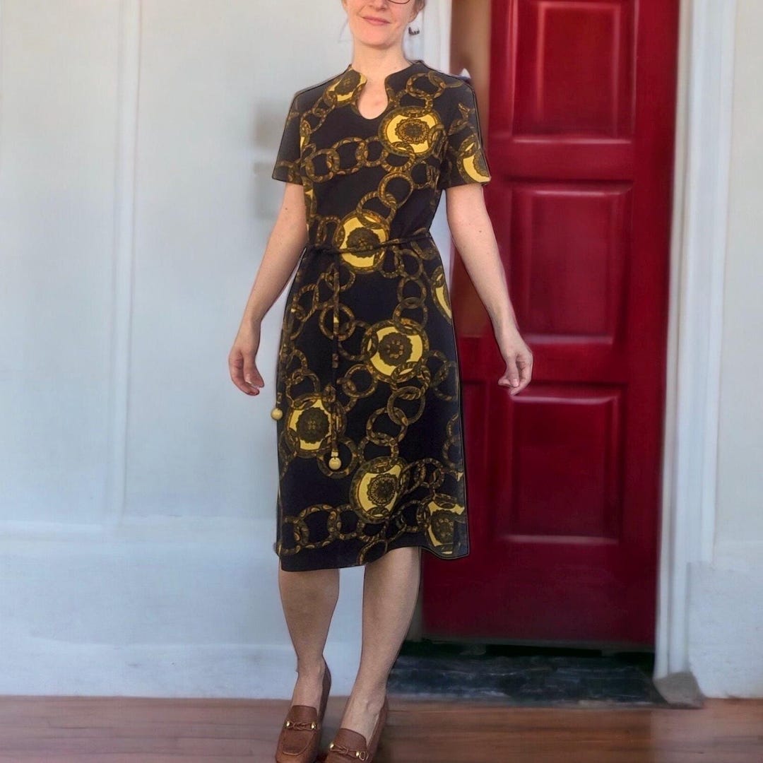 Vintage 60s Mod Dress Toni Todd Polyester Short Sleeve Medallion Chain ...