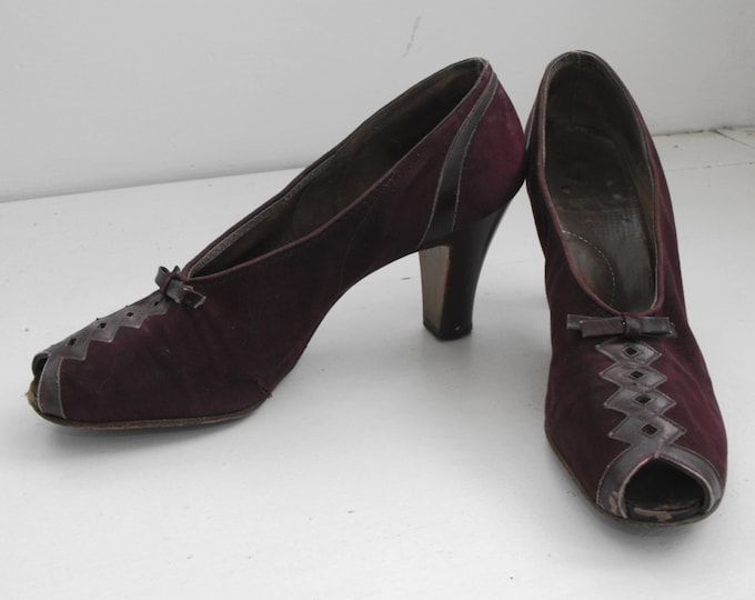Vintage 30s Shoes Heels Suede Leather Plum 6 1/2 1930s - Etsy