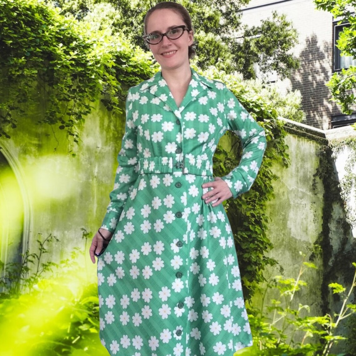 Mod Green Floral Dress Spring Print Long Sleeve S - Etsy