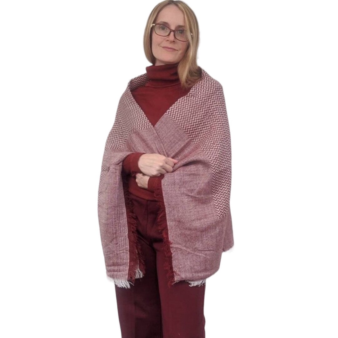 70s Chevron Shawl Burnt Sienna Wrap Vintage Thin Acrylic - Etsy