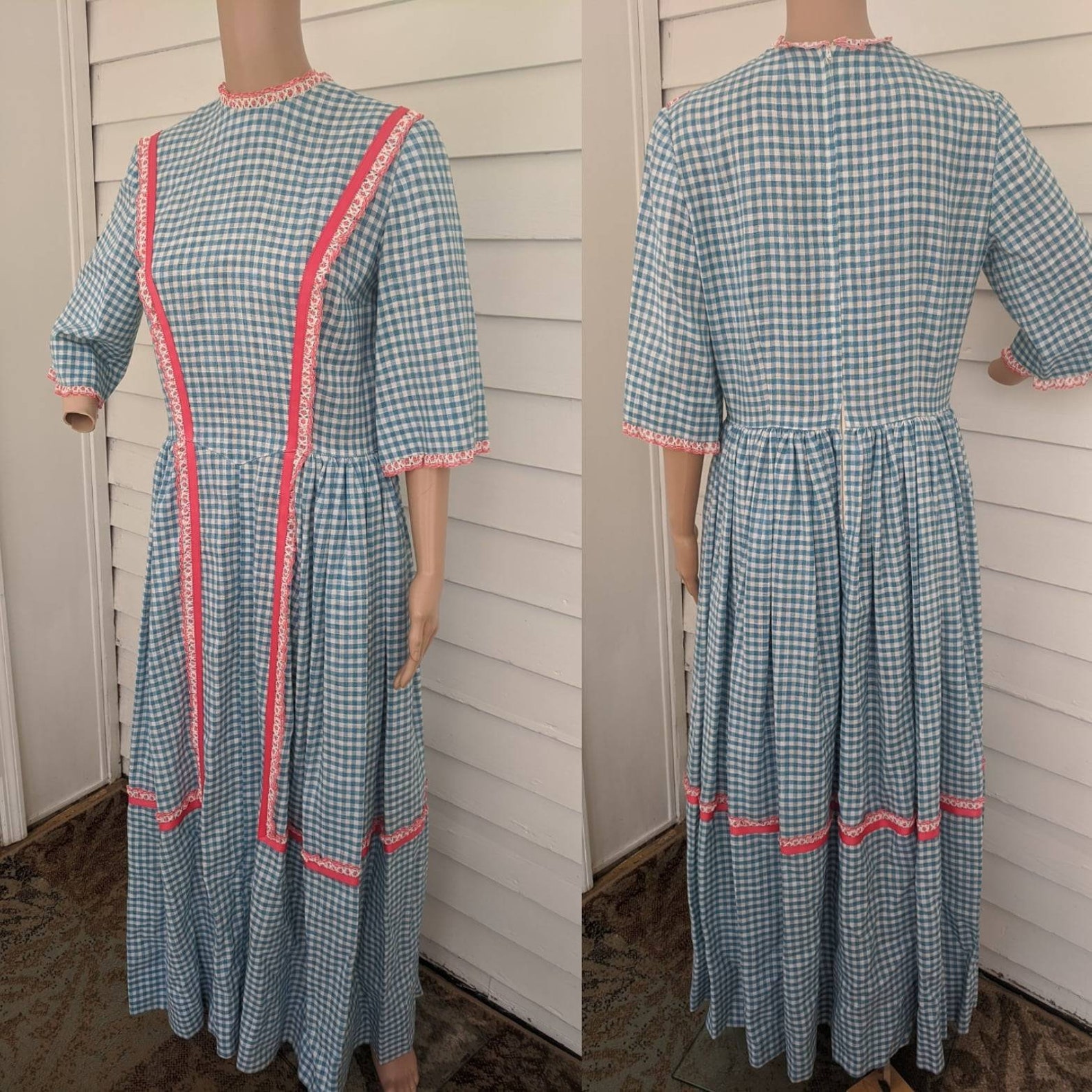 Gingham Homesteader Dress Pioneer Prairie Country Western 70s Folk L - Etsy