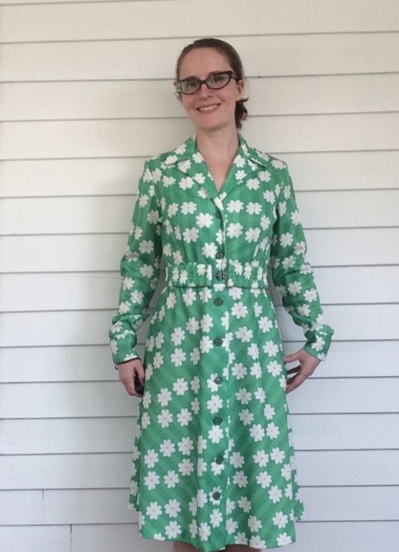Mod Green Floral Dress Spring Print Long Sleeve S - Etsy