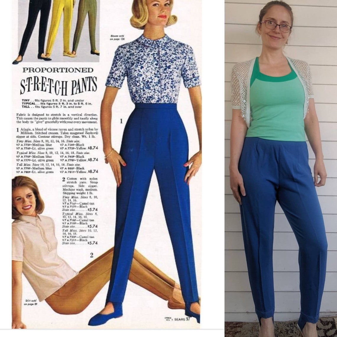 60s Blue Stirrup Pants High Waist Retro Mr Raphael XS Vintage | Etsy