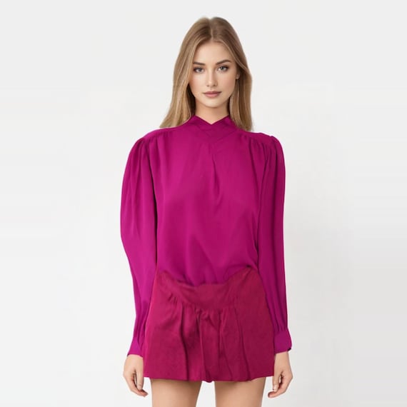 80s Dark Pink Blouse Vintage Top 12 - Gem