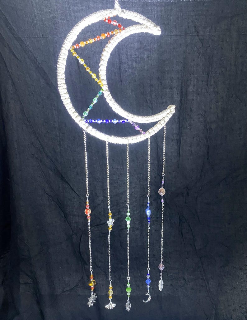 Macramé Moon Rainbow Suncatcher Handmade With Glass Beads, Crystals ...