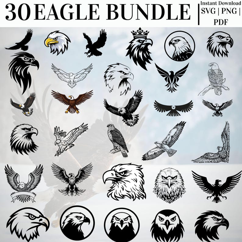 Eagle SVG Bundle: Silhouette & Head Vector Designs (digital Download ...