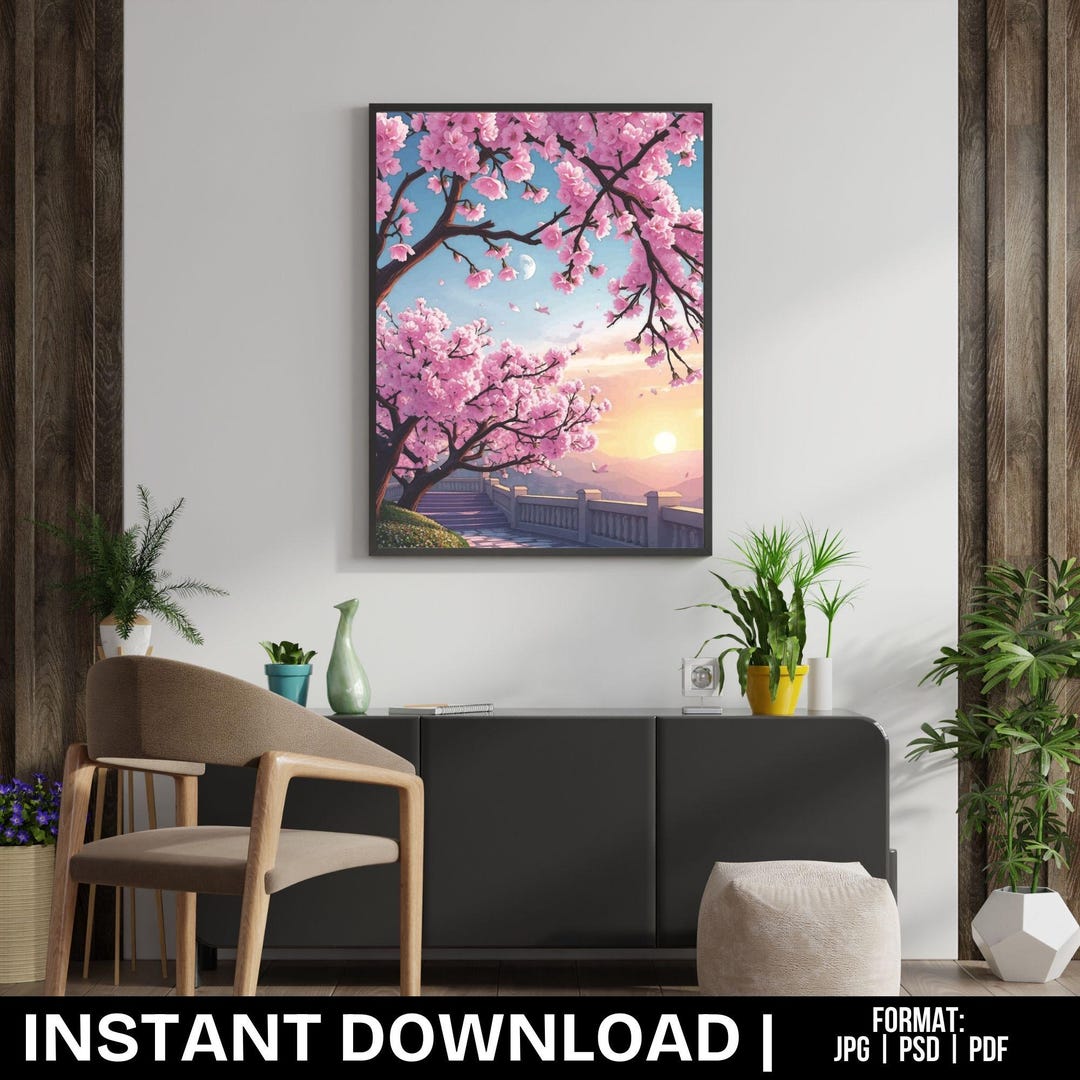 Printable Spring Cherry Blossom Wall Art, Still Life Painting, Blooming ...