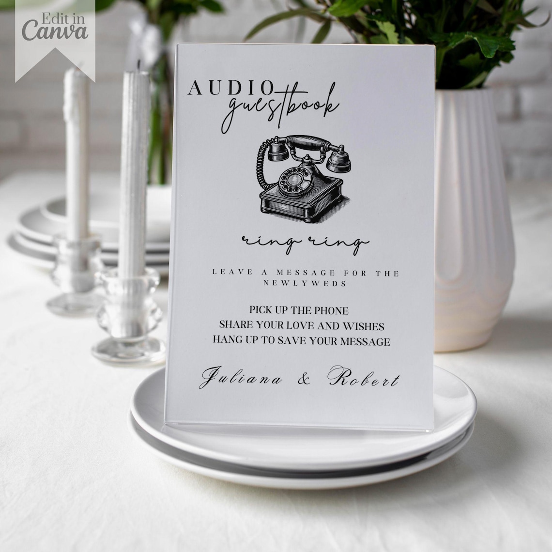 Audio Guestbook Sign for Wedding, Editable Phone Guest Book Template ...