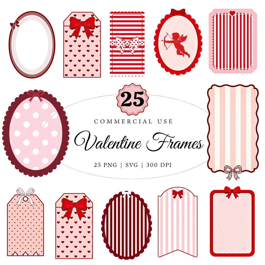 25 Vintage Valentine Frames PNG SVG, Heart Borders Tags and Labels ...