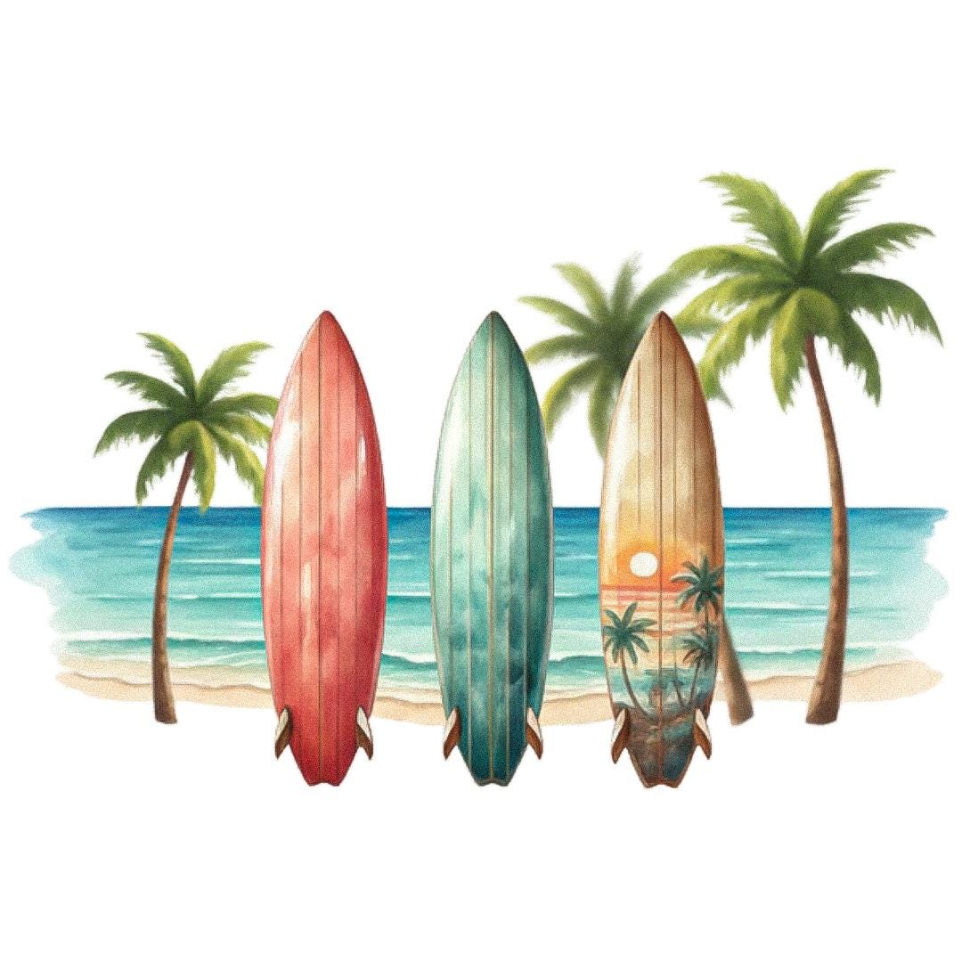 21 Hawaii Summer Surfboard Clipart PNG Bundle, Tropical Beach Design ...