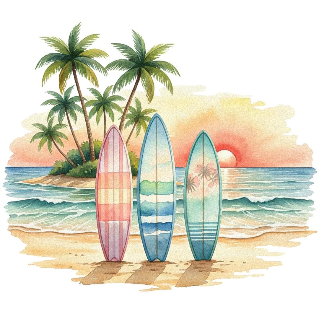 21 Hawaii Summer Surfboard Clipart PNG Bundle, Tropical Beach Design ...