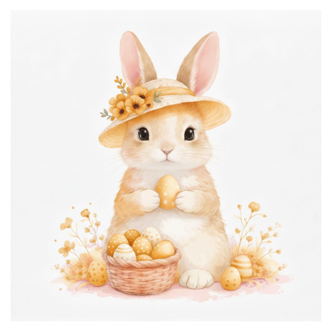 Watercolor Easter Bunnies Clipart, Bunny Basket PNG, Pastel Bunny ...