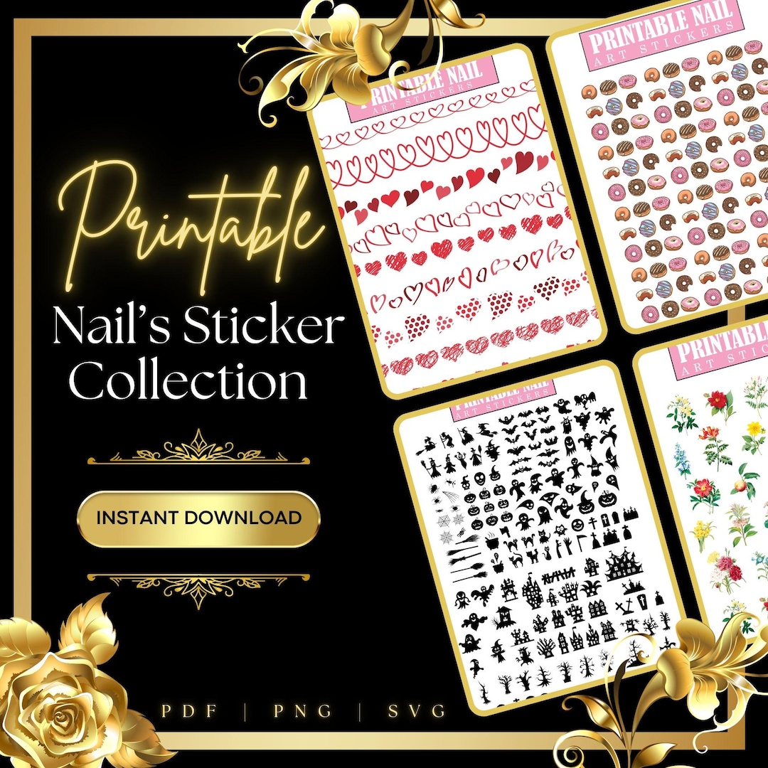 Printable Nail Stickers SVG Bundle: DIY Nail Art Decals (instant ...