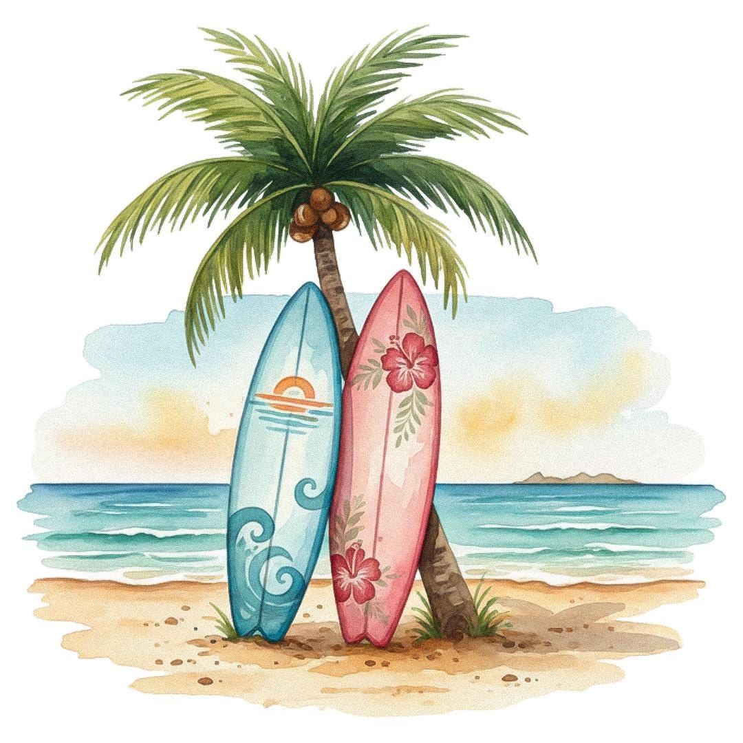 21 Hawaii Summer Surfboard Clipart PNG Bundle, Tropical Beach Design ...