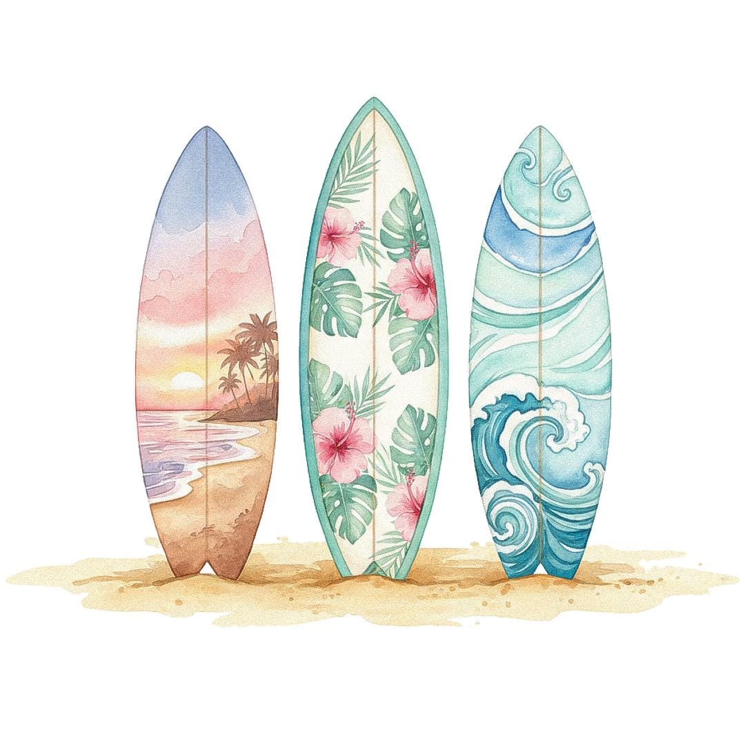 21 Hawaii Summer Surfboard Clipart PNG Bundle, Tropical Beach Design ...
