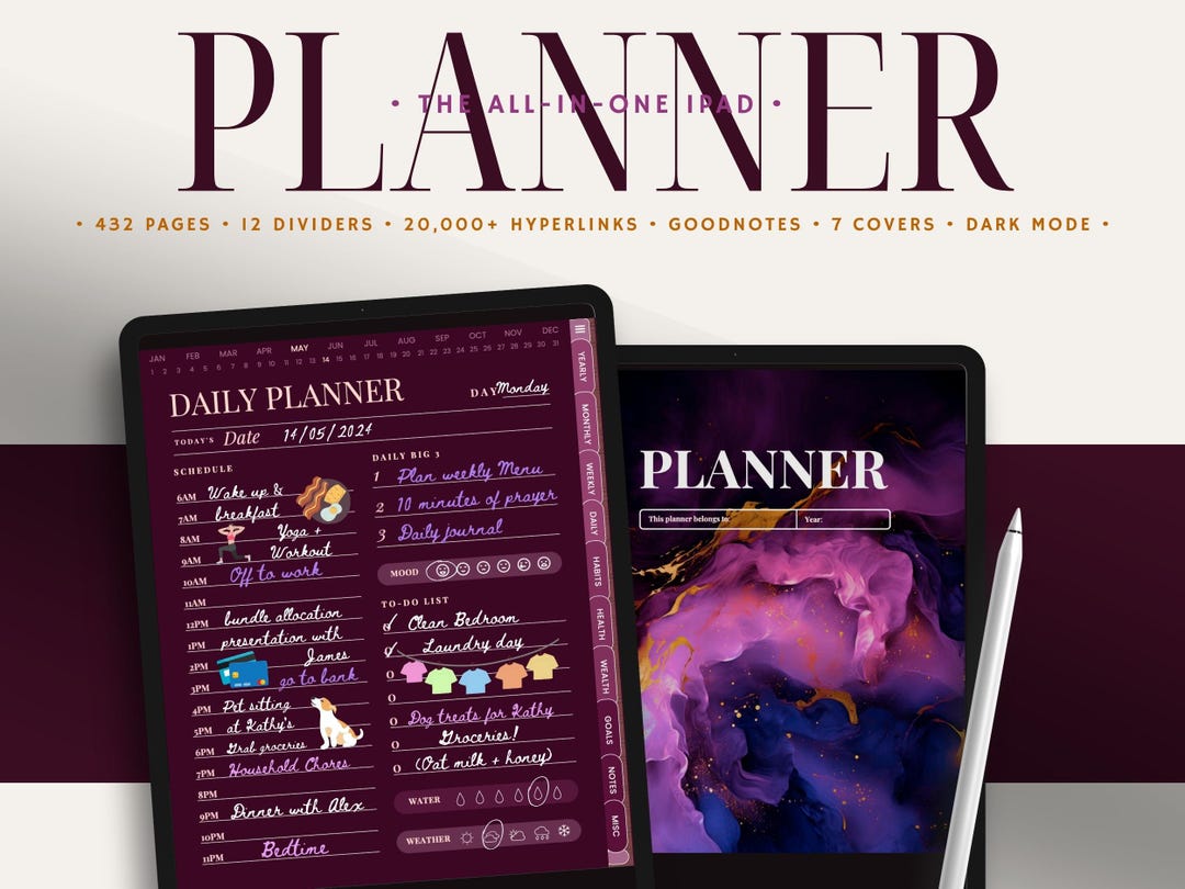 Violet Digital iPad Daily Planner Darkmode for Goodnotes for iPad - Etsy