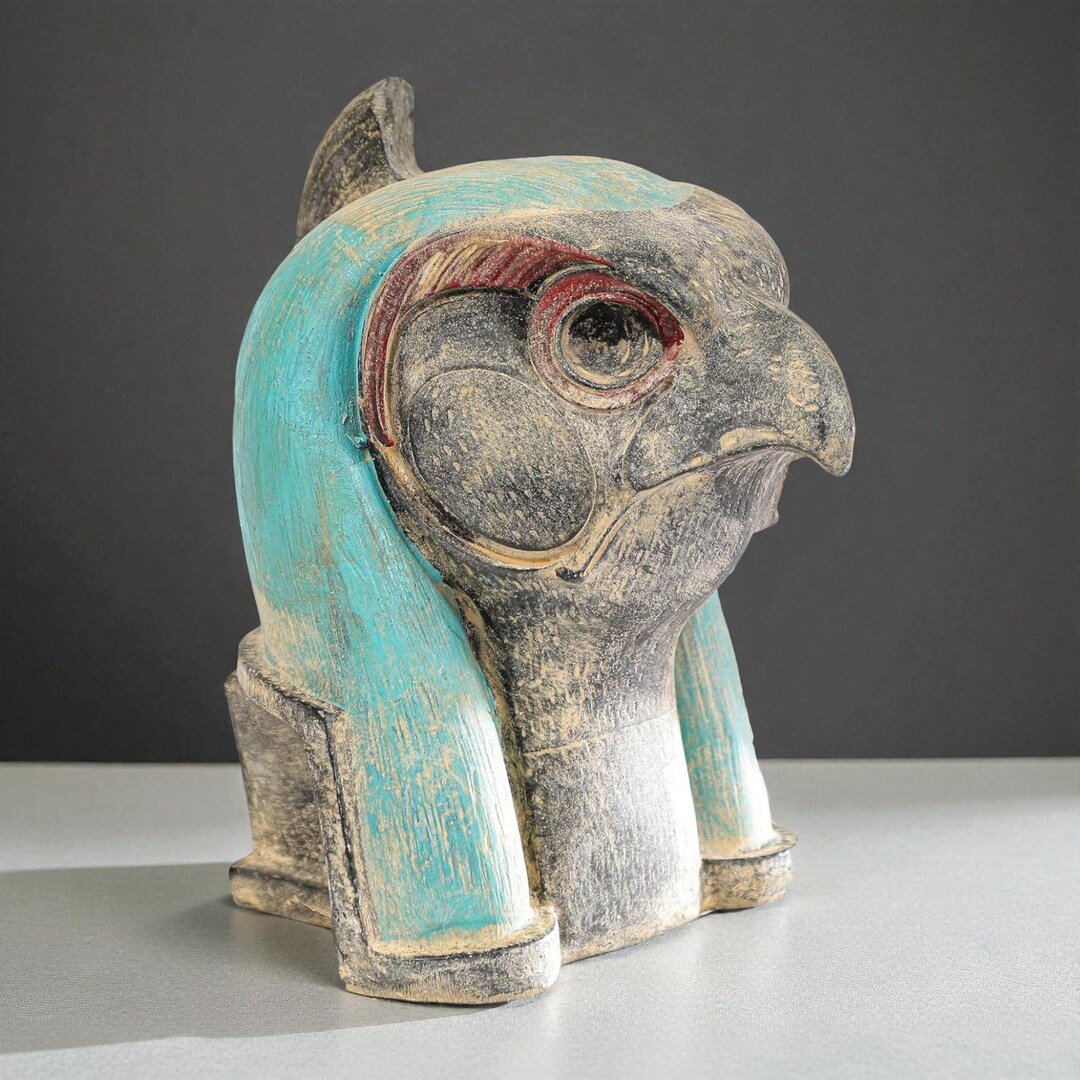 Hand-carved Egyptian Horus Falcon Statue • Stone Bust With Turquoise ...