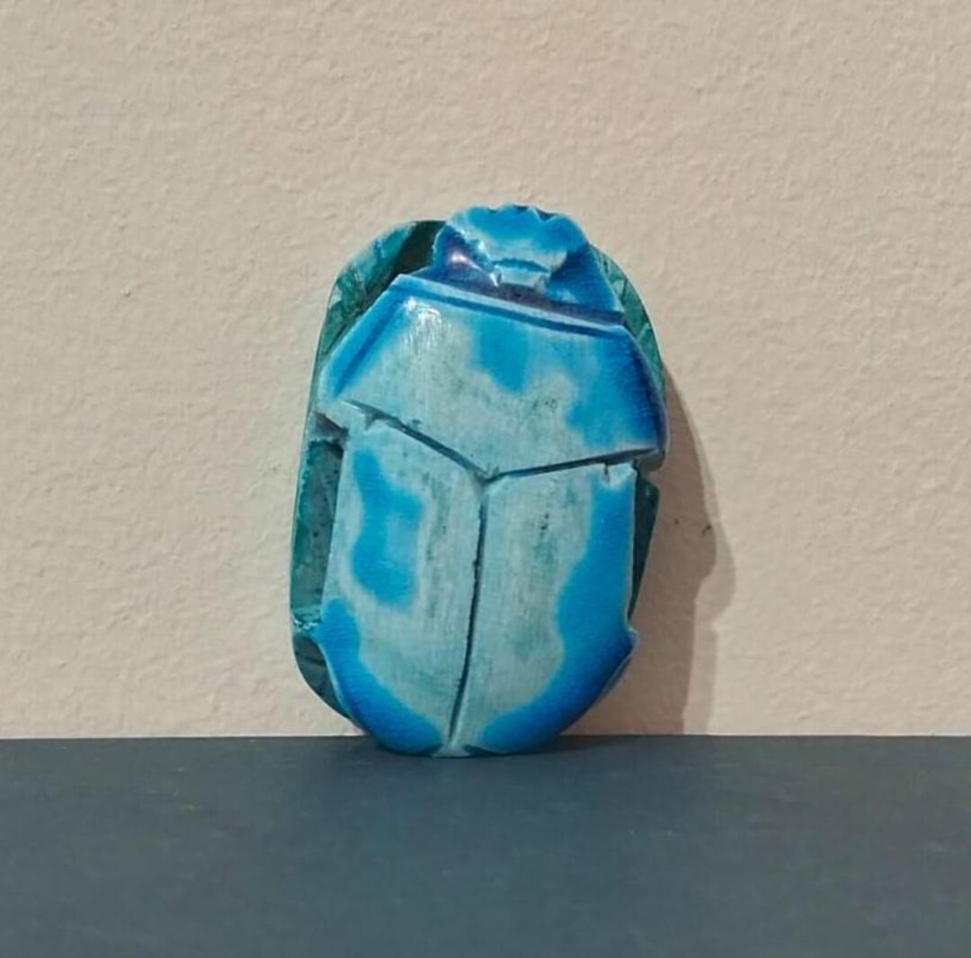Hand-carved Egyptian Scarab Beetle Amulet, Turquoise & Sea-green ...