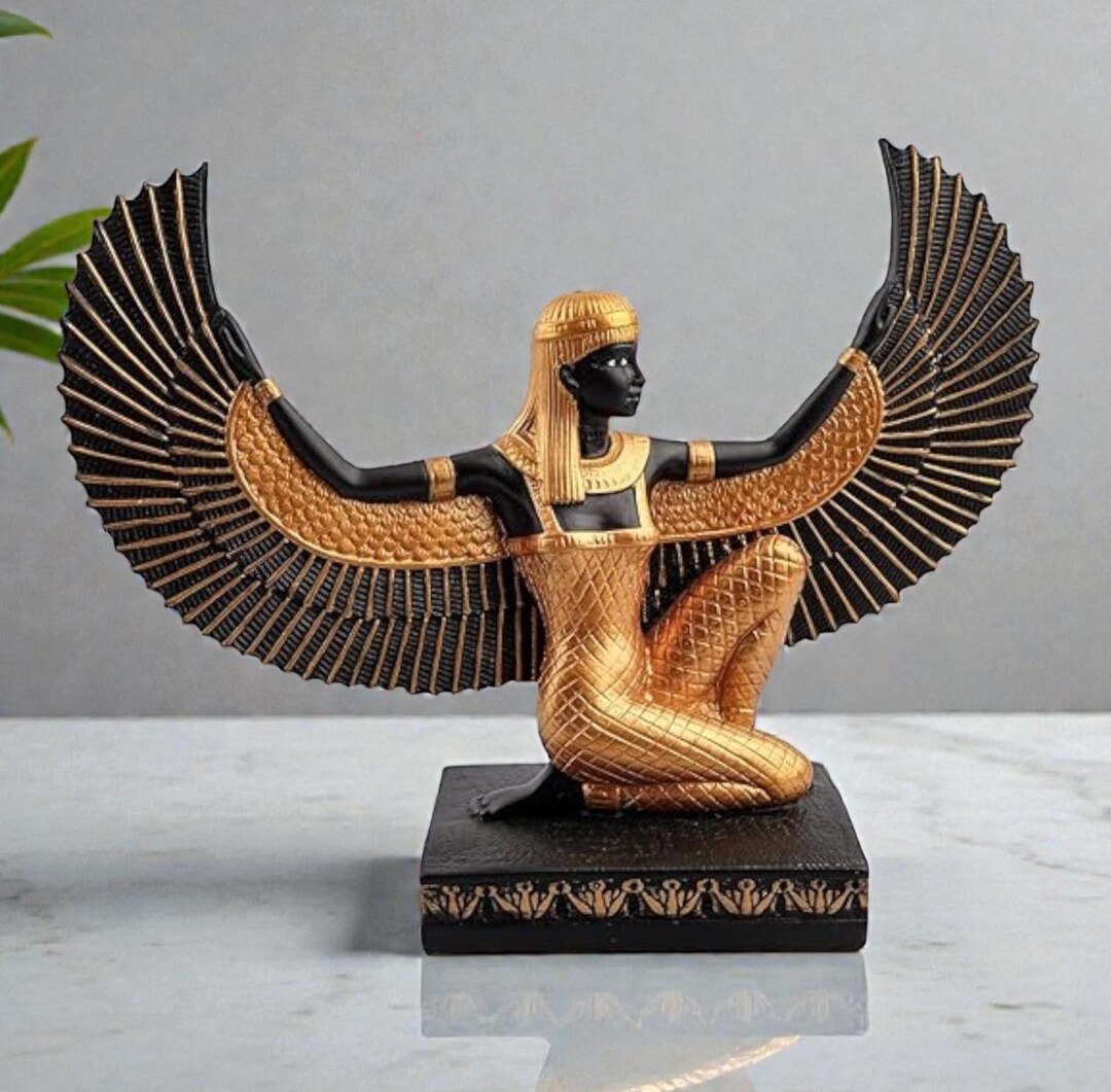 Golden Isis Statue • Winged Egyptian Goddess • Stone Figurine • Ancient ...
