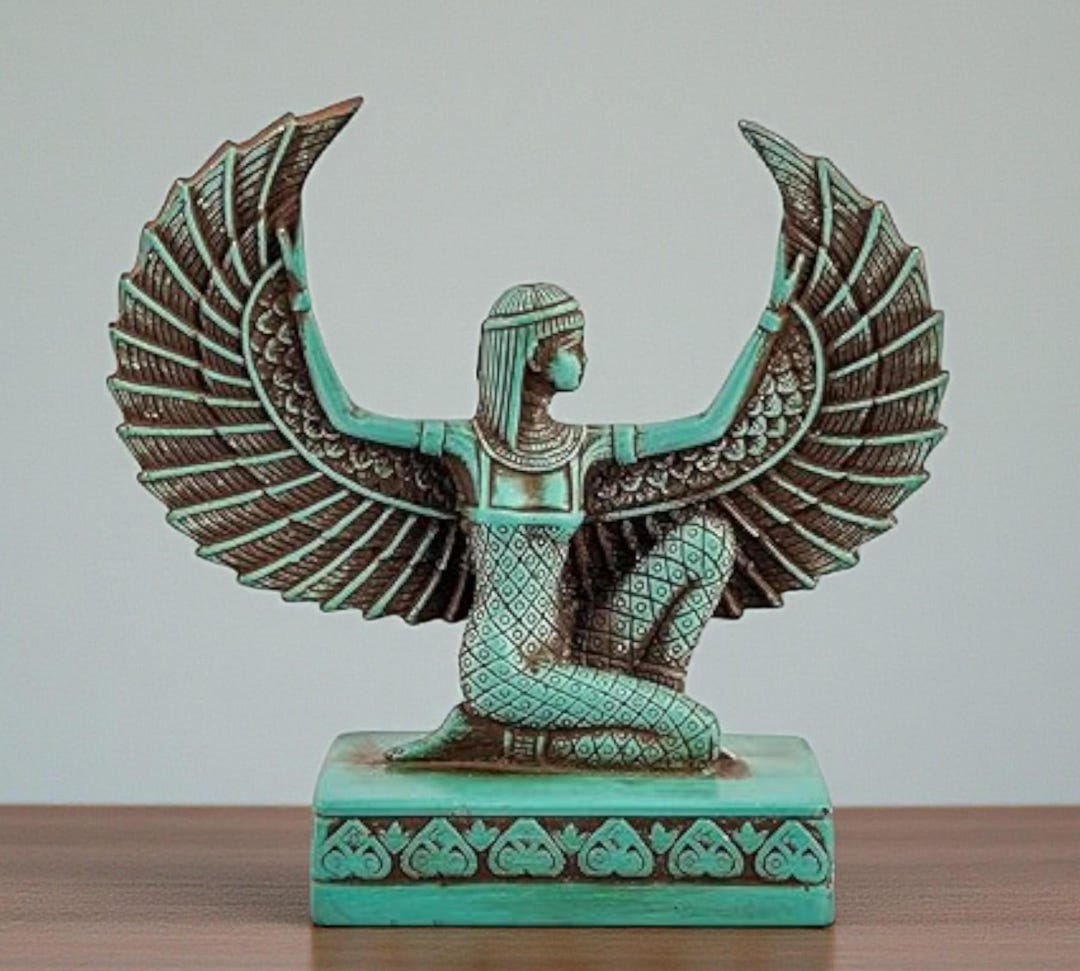Egyptian Goddess Isis Statue Stone Turquoise Green | Winged Isis ...