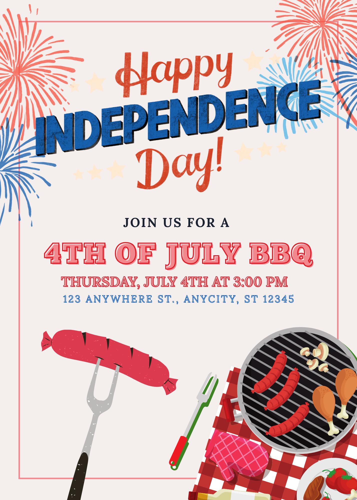 Editable Fourth of July BBQ Invitation, Independence Day Party, BBQ ...