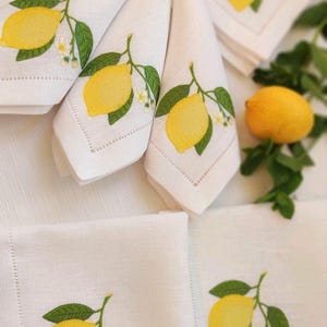 Embroidered Lemon Linen Napkin Set – Handmade Fresh Citrus Table Decor ...