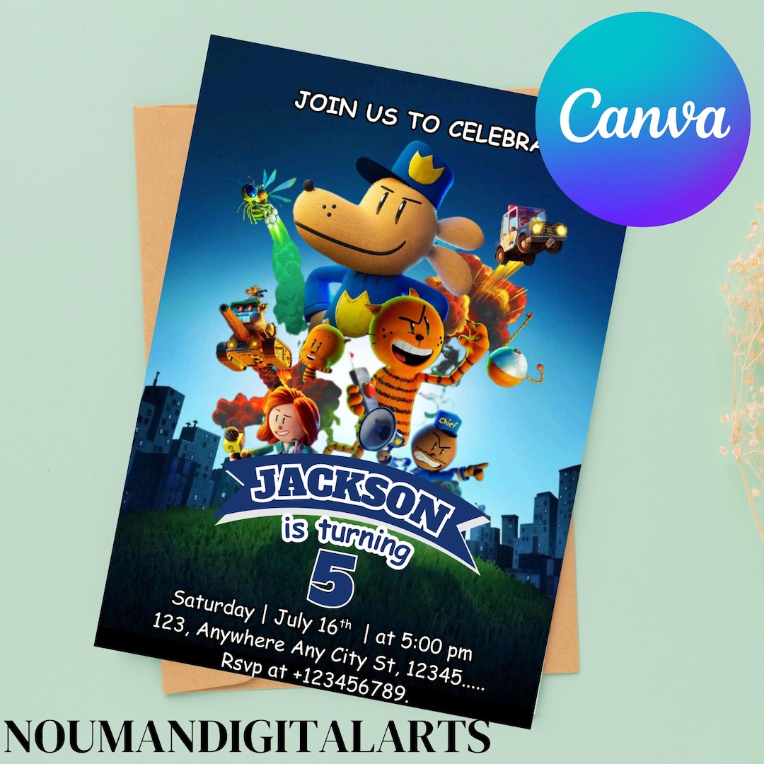 Editable Dog Man Birthday Invitation, Dog Man Invitation, Editable Kids ...