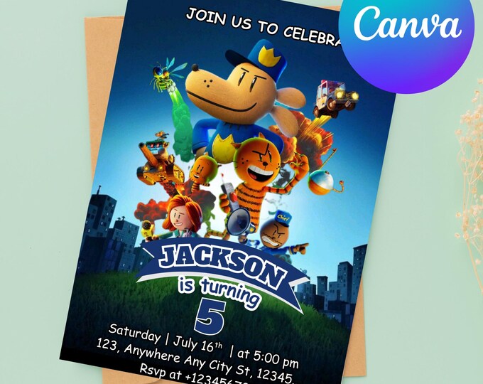 Editable Dog Man Birthday Invitation, Dog Man Invitation, Editable Kids ...