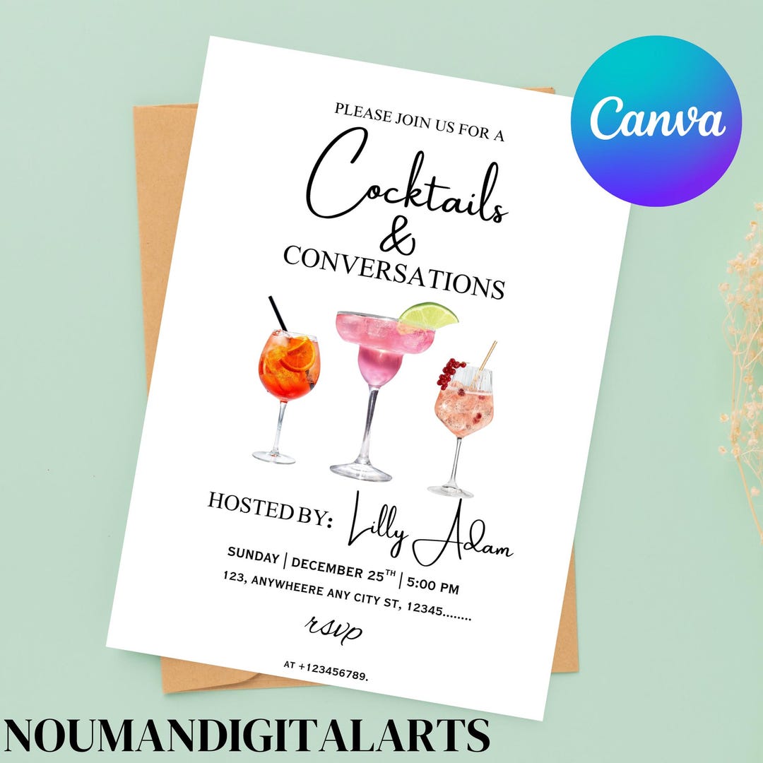Editable Cocktails and Conversations, Adult Invite, Cocktail Party ...