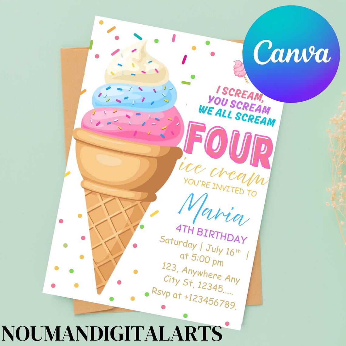 Ice Cream Sprinkle Invitation, Ice Cream Parlor Sprinkles Birthday ...