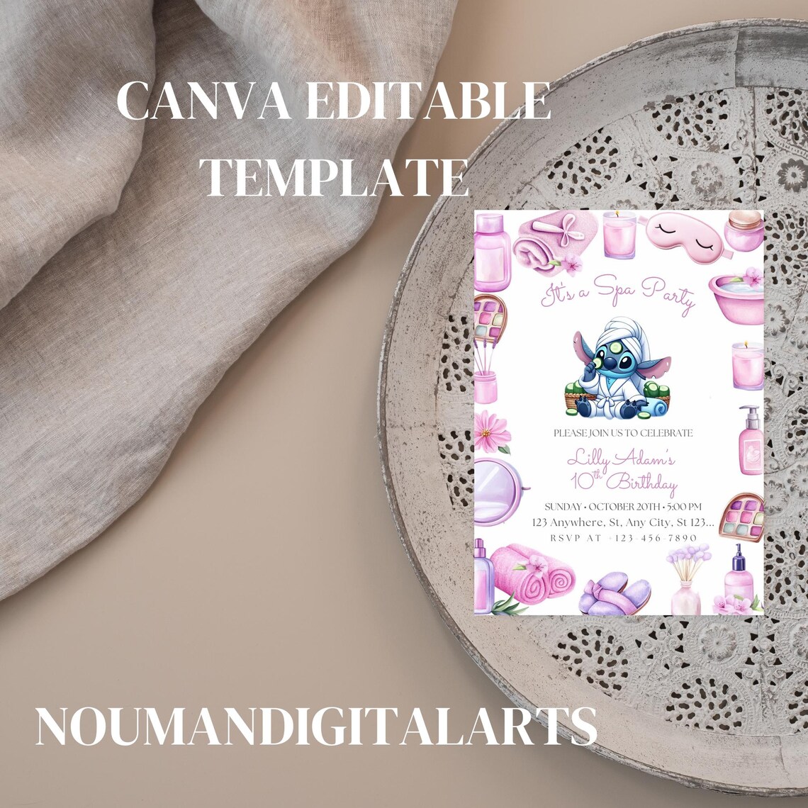 Personalized Stitch Spa Party Invitation, Stitch Birthday Spa Party ...