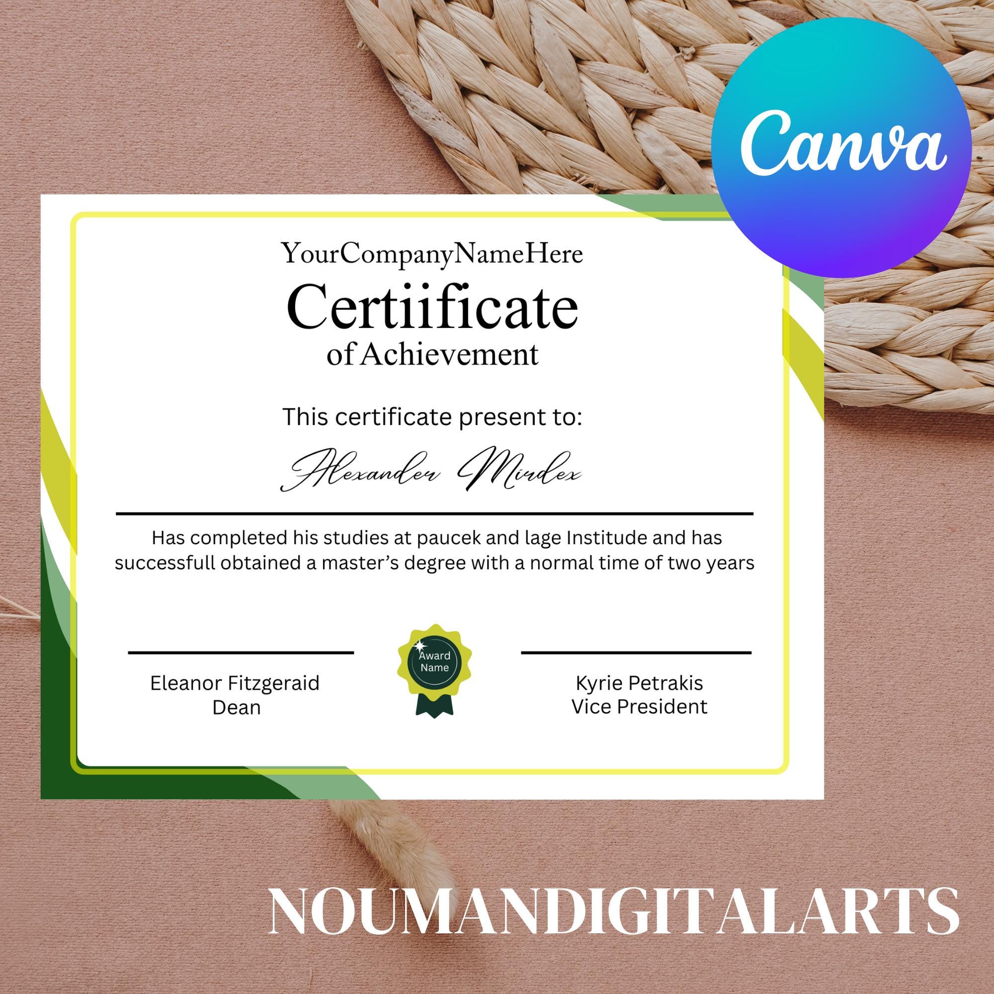 EDITABLE Certificate of Achievement Certificate, PRINTABLE Professional ...