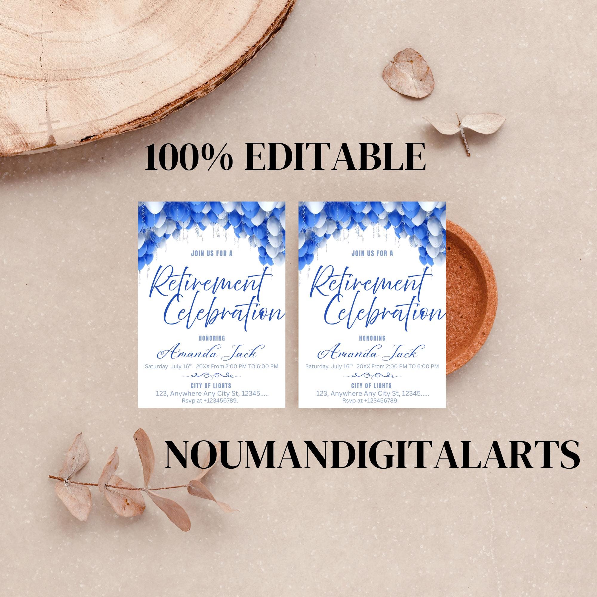 Retirement Party Invitation - Elegant Blue White Black + Silver ...