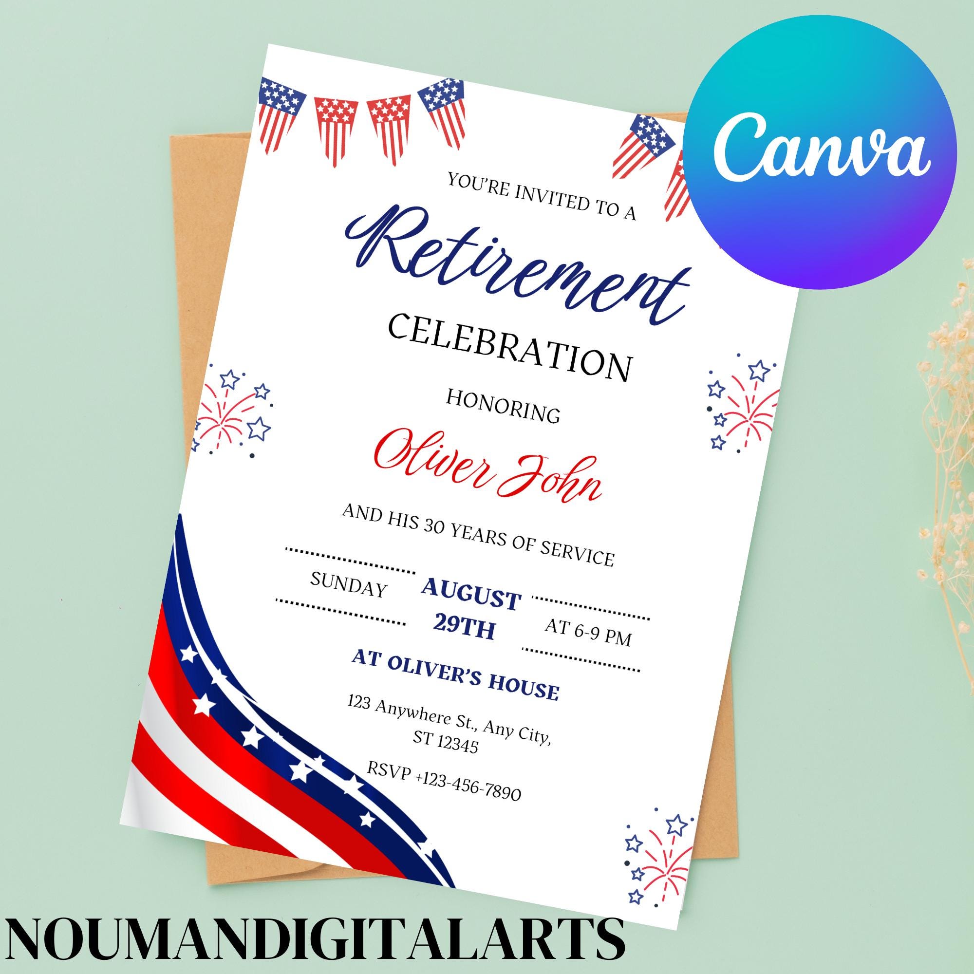 Editable American Flag Retirement Invitation Template, Military ...