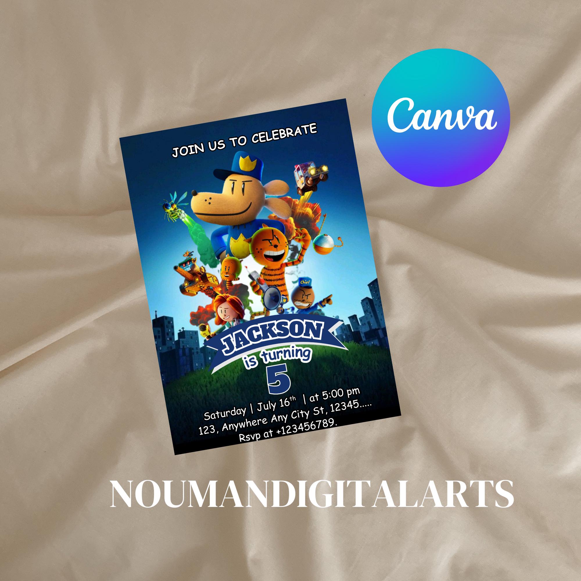 Editable Dog Man Birthday Invitation, Dog Man Invitation, Editable Kids ...