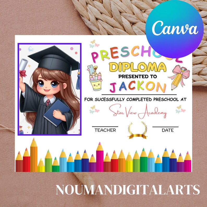 Editable Preschool Graduation Certificate, Prek Diploma Template, End ...