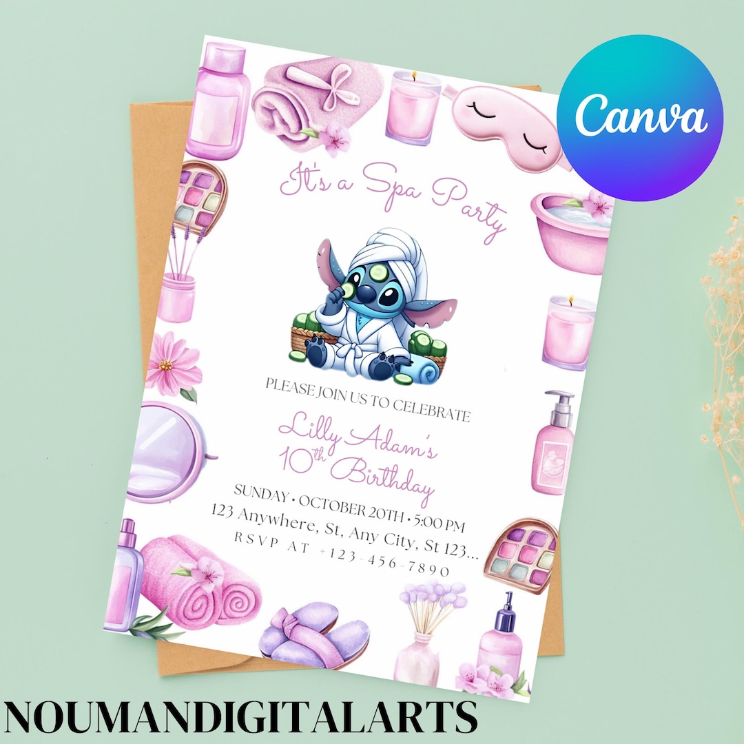 Personalized Stitch Spa Party Invitation, Stitch Birthday Spa Party ...