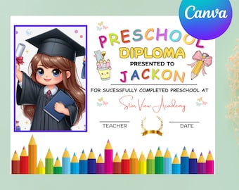 Editable Preschool Graduation Certificate, Prek Diploma Template, End ...