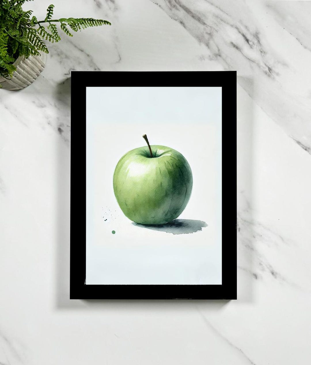 Framed Green Apple Wall Art – Watercolour Fruit Print, Kitchen Decor ...