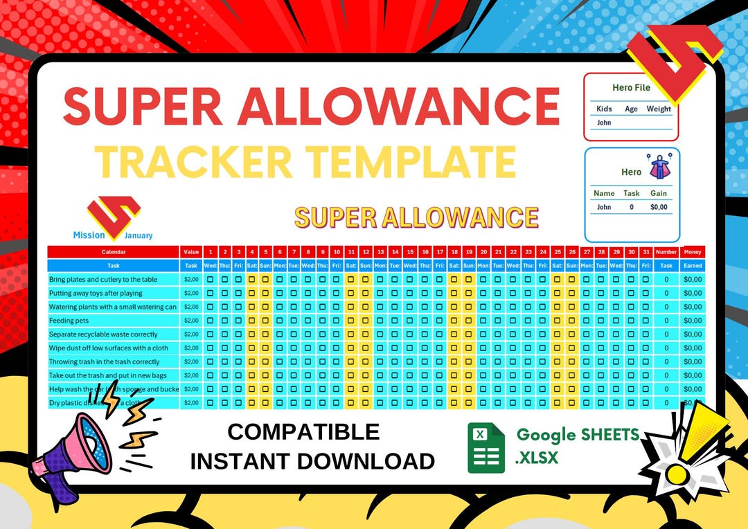 Kids Chore Chart & Allowance Tracker: Excel Spreadsheet - Etsy Canada