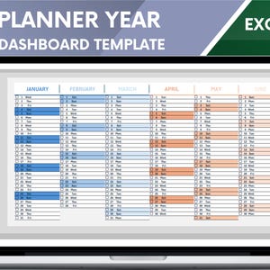 Year Planner Excel With Checkboxes Progress Tracker and Checklist Day ...