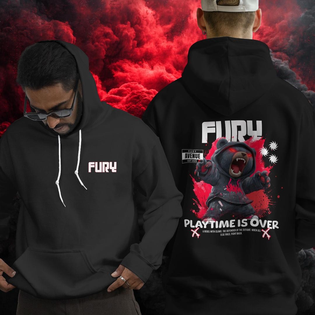 FURY Hoodie | Edgy Teddy Bear & Graffiti Art Pullover | the Moody Crew ...