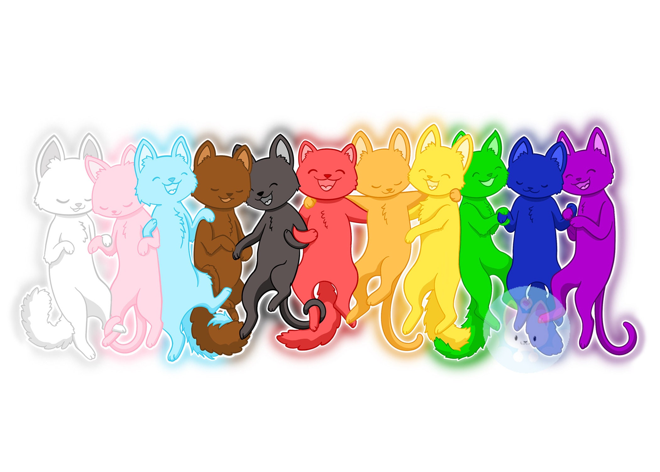 Rainbow of Kitties - 5x7 Art Print Illustration - Pride month kitty cat ...