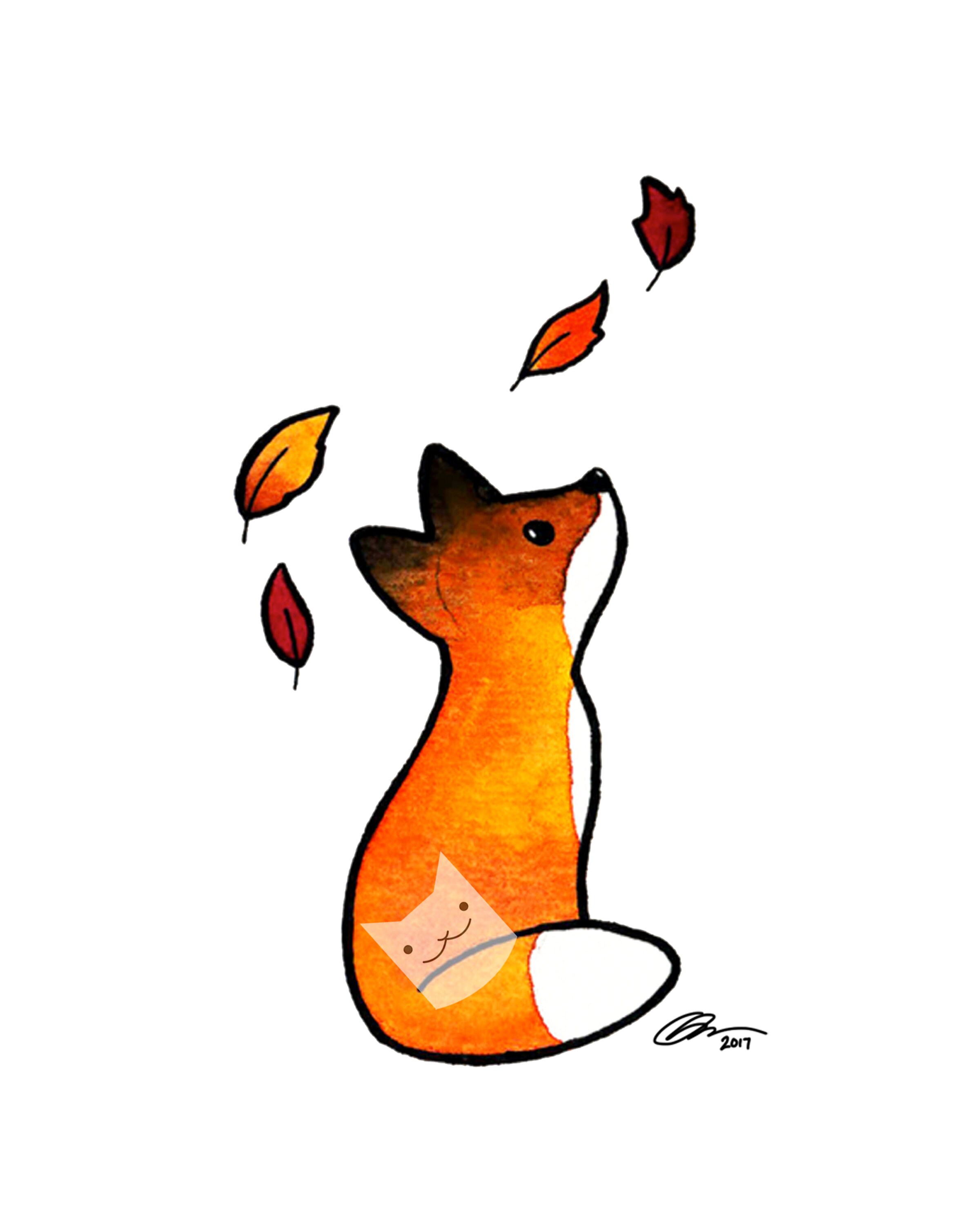 The Fox and The Leaves - 8x10 Art Print - fall autumn orange watercolor ...