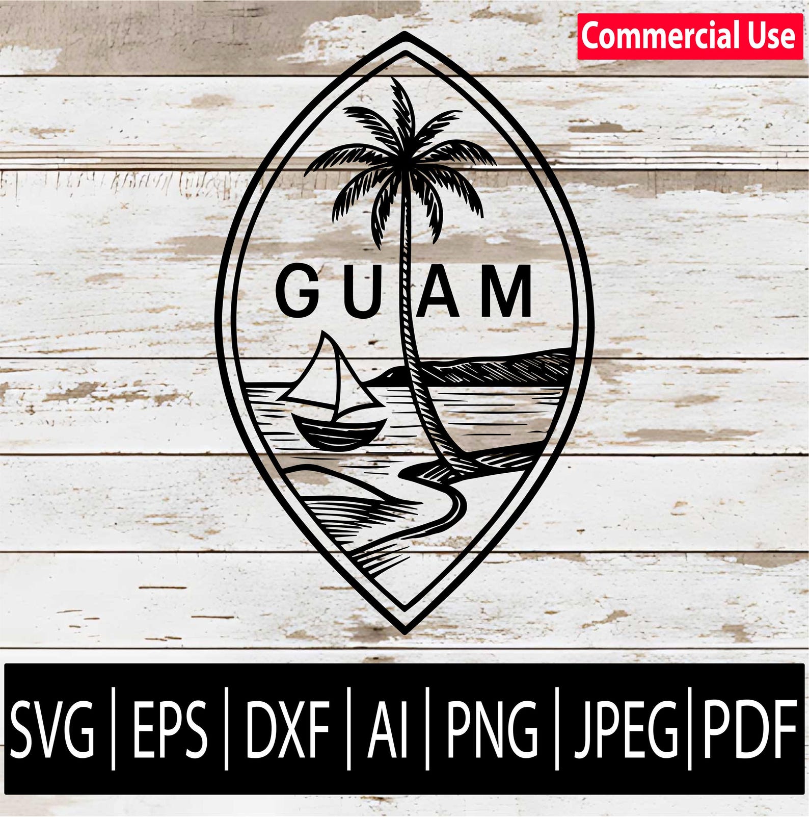 Guam Flag Center Crest SVG | Guam Seal SVG | Tropical Island Design ...