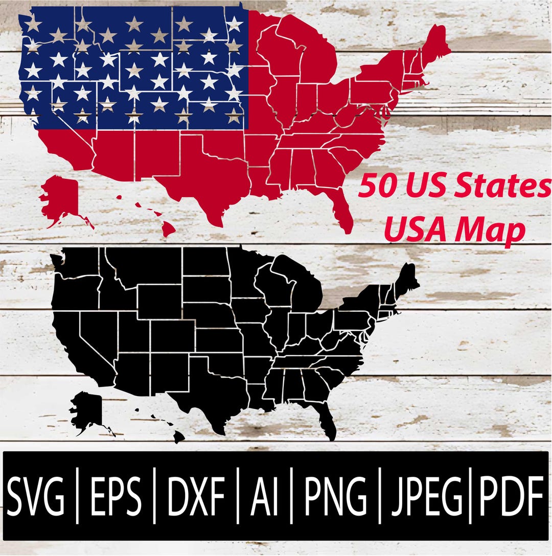 50 US States Svg Bundle | Patriotic US Map Duo - Black Silhouette + Red ...